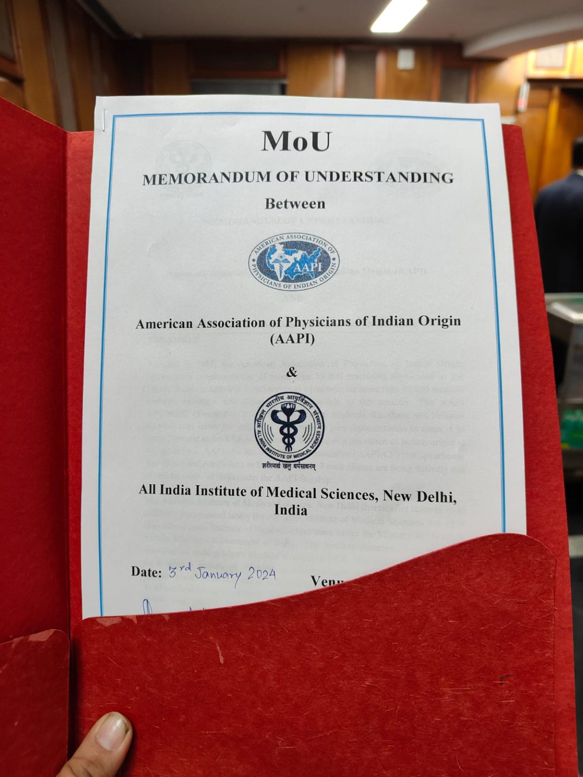AAPI Signs MoU with AIIMS for Collaboration in Research, Student ...